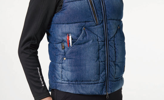 バートル 5004 BURTLE サーモクラフト対応 表綿100％ デニム 防寒ベスト【秋冬用】- 作業服のカスタマイズ専門店【カスタマイズプロ】激安通販で刺繍・縫製・プリントを提供